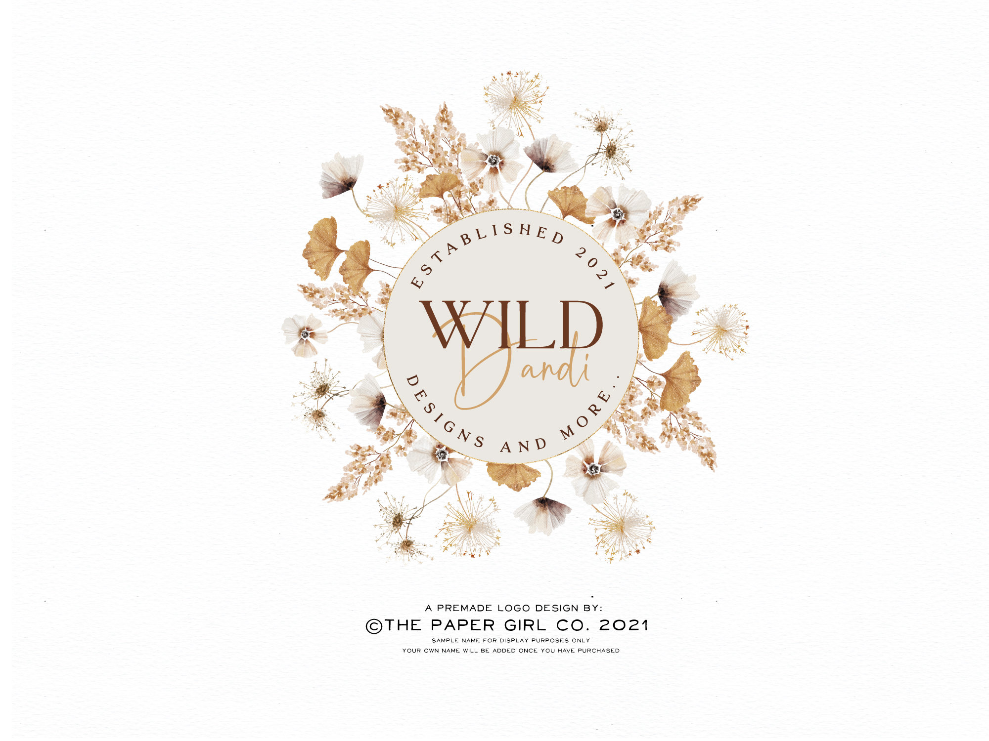 Boho Flower Logo Design Wildflower Logo Yellow Flower Logo - Etsy