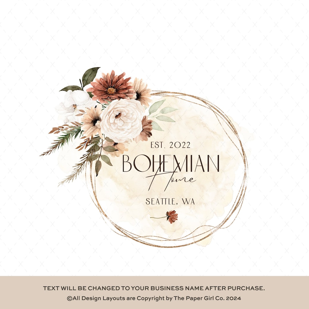 Watercolor Logo | Boho Logo | Home Decor Logo | Premade Logo Design ...