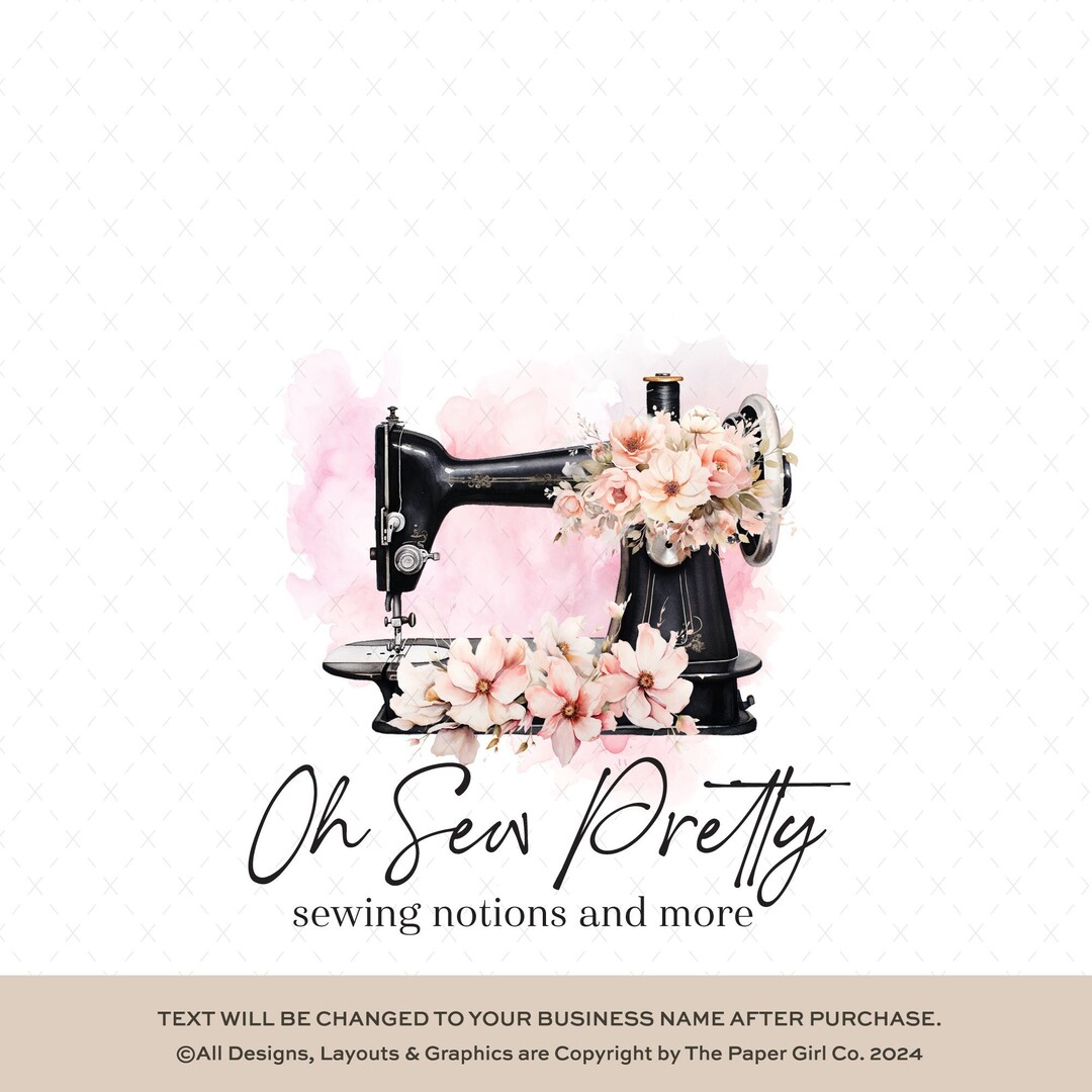 Watercolor Sewing Machine Logo | Premade Seamstress Design - Etsy
