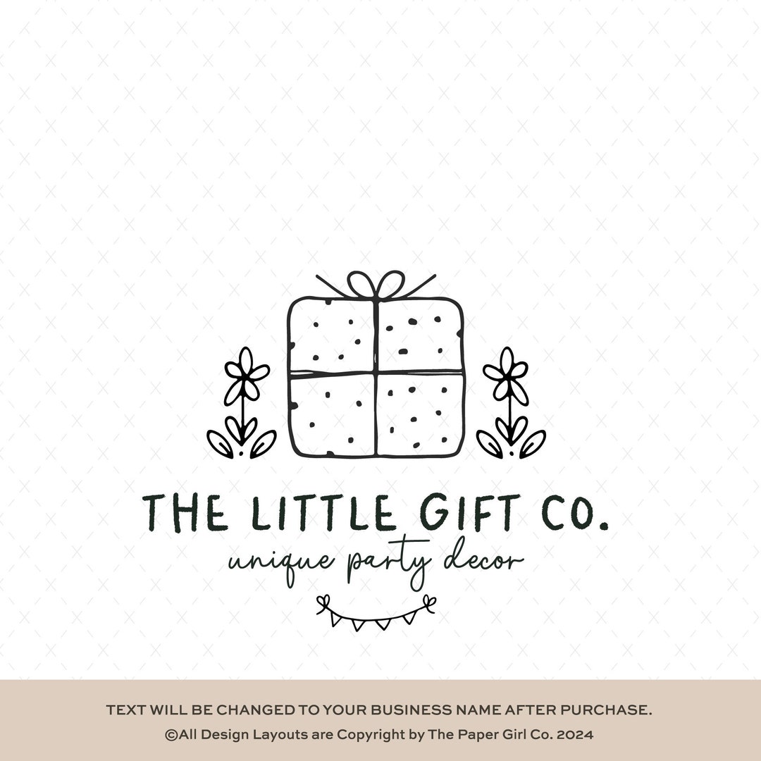 Hand-drawn Gift Box Logo, Pre-made Cute Package Branding, Small ...