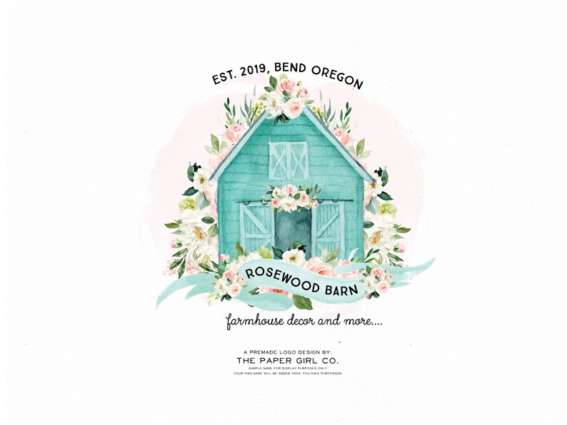 Floral Barn Premade Logo, Rustic Farmhouse Cottage - Etsy