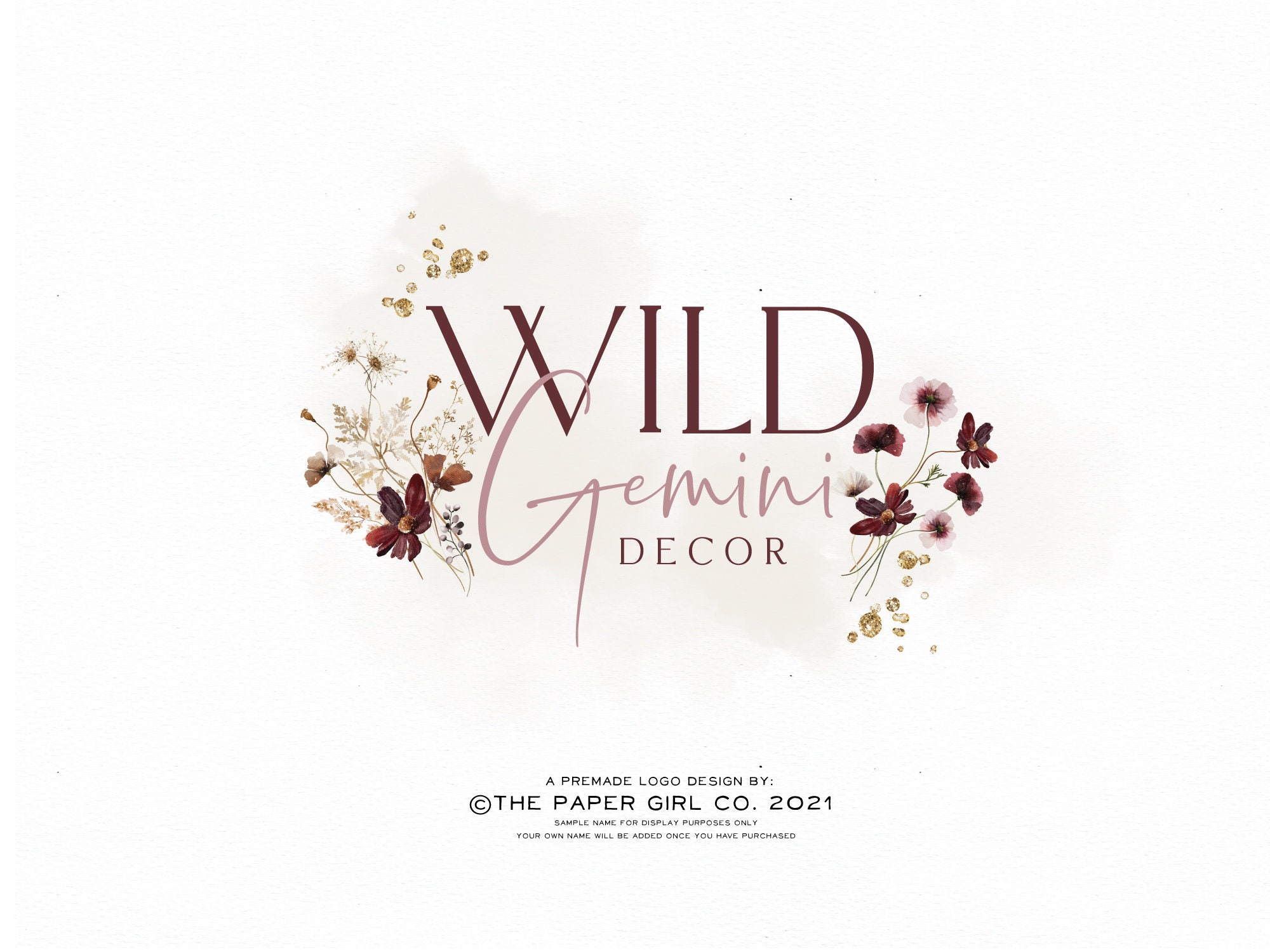 Wildflower Logo Calligraphy Logo Boho Flower Logo Design - Etsy