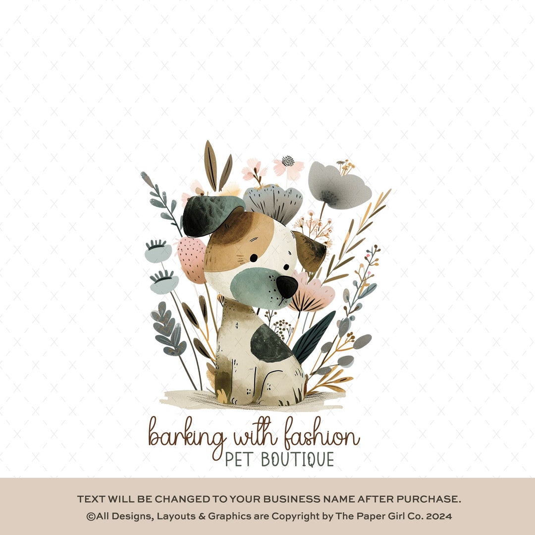 Watercolor Dog Logo, Pre-designed Pet Business Branding, Animal ...