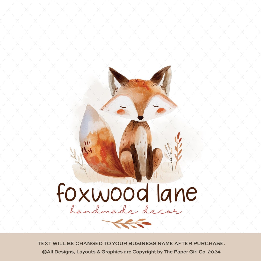 Watercolor Fox Logo, Premade Woodland Business Branding, Whimsical ...