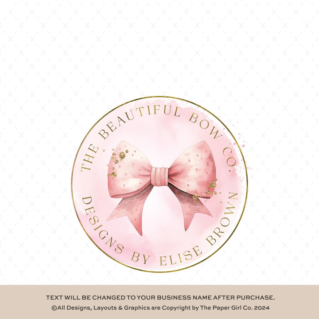 Hair Bow Logo | Stamp Logo | Premade Logo | Hair Accessory Logo | Gold ...
