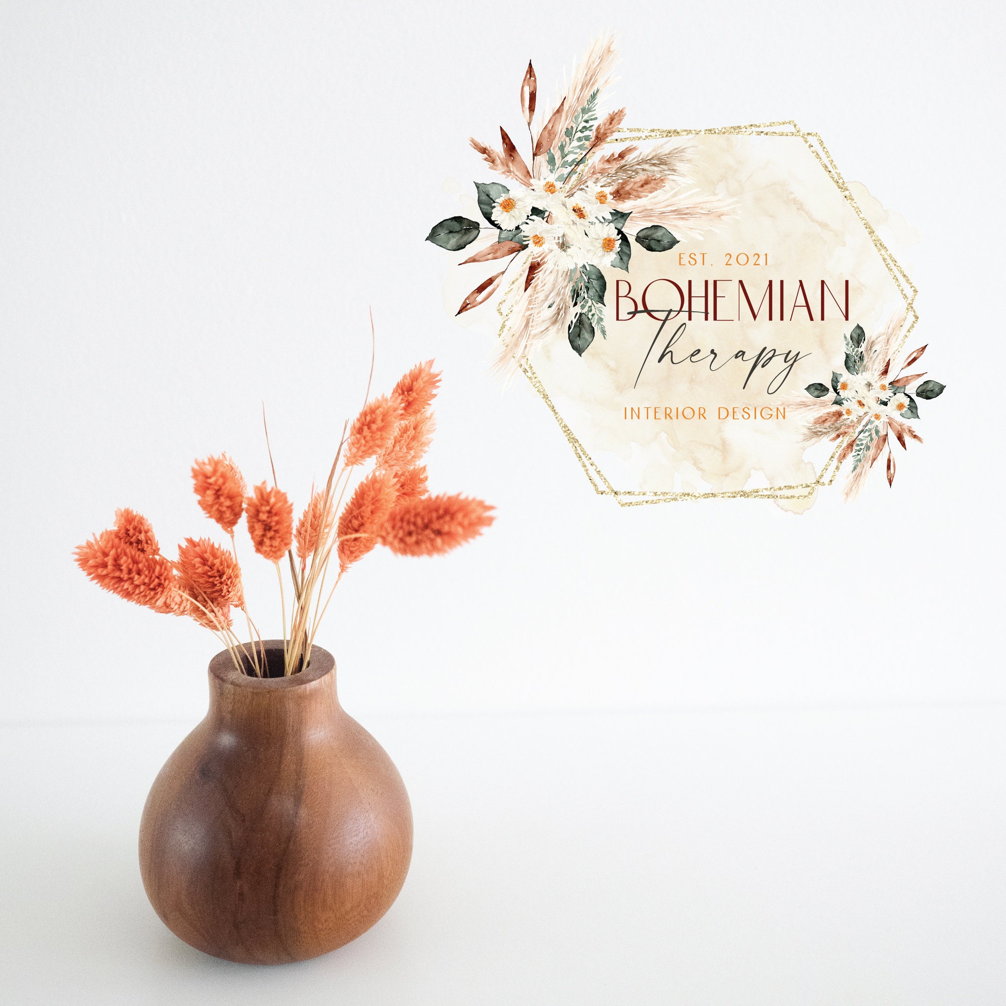 Bohemian Logo Design Boho Logo Design Pampas Grass Logo | Etsy