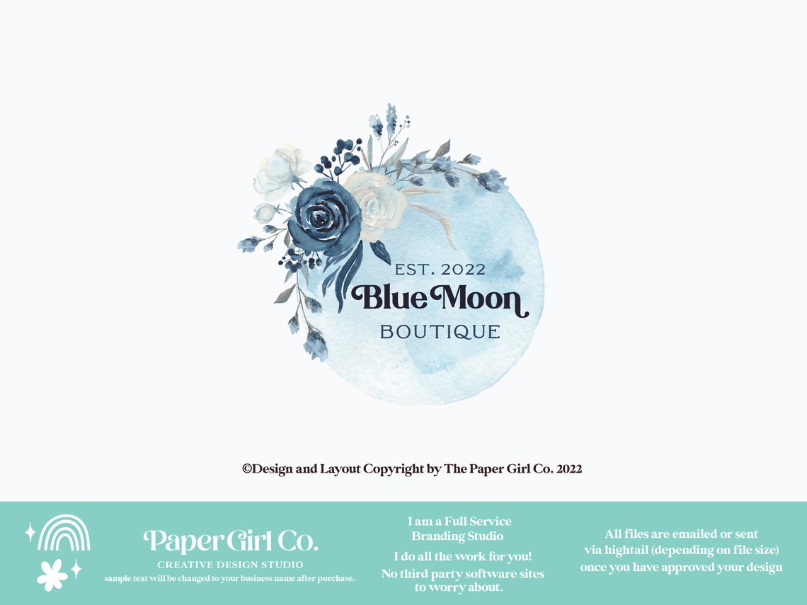 Full Moon Logo Blue Moon Logo Boho Logo Design Premade Logo | Etsy