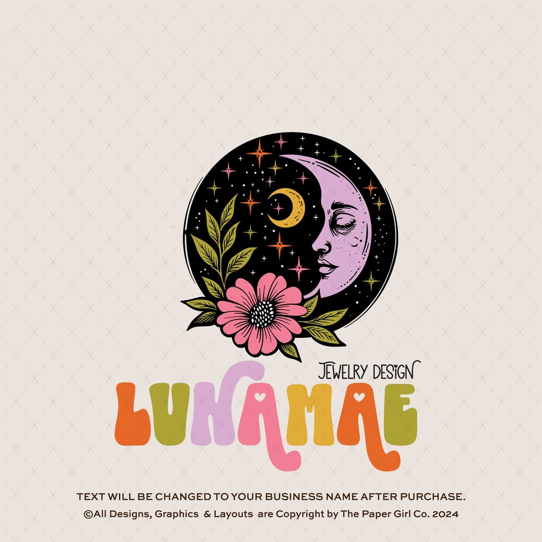 Celestial Moon and Stars Premade Logo Design, Floral Mystical Branding ...
