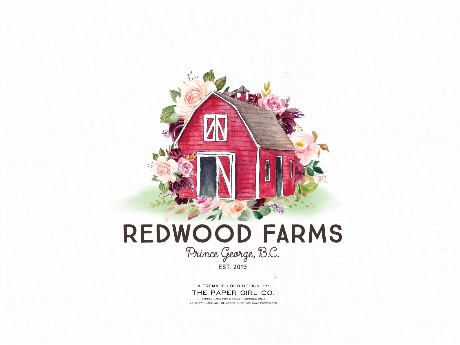 Red Barn Logo, Farm Logo, Farmhouse Logo, Cottage Logo, Floral Logo ...