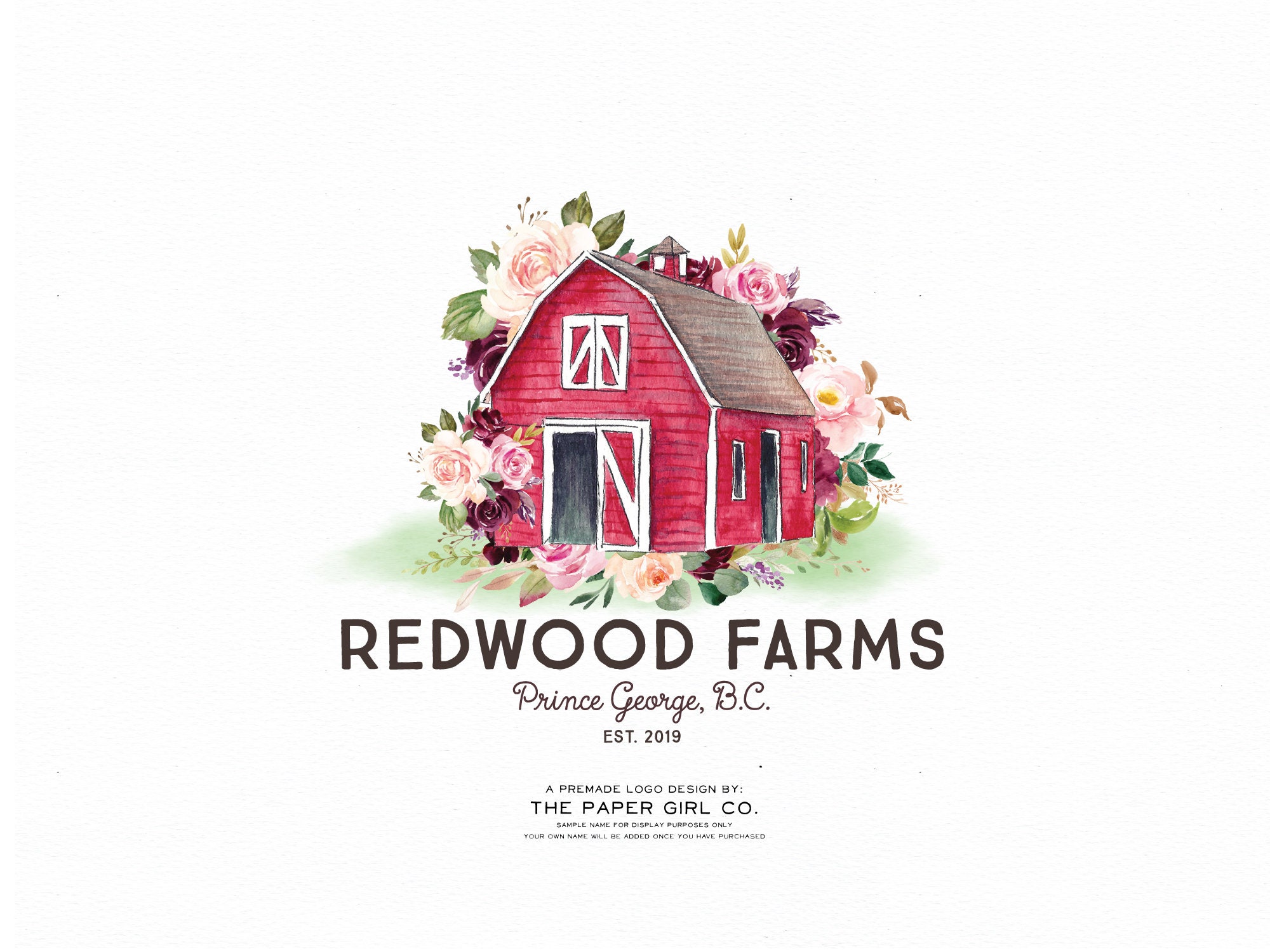 Red Barn Logo, Farm Logo, Farmhouse Logo, Cottage Logo, Floral Logo ...
