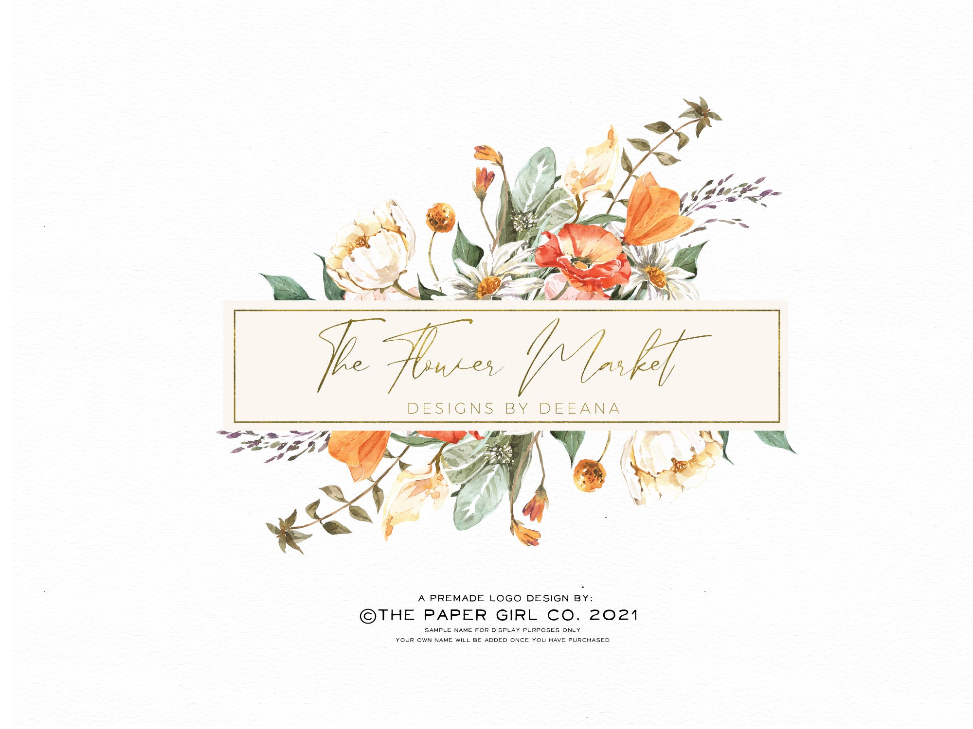 Floral Logo Boho Logo Design White Flowers Logo Premade - Etsy