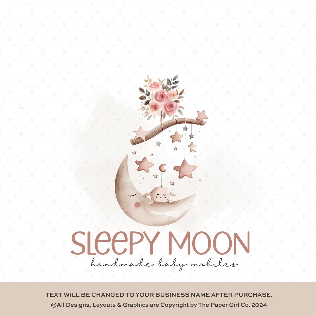 Dreamy Moon and Stars Premade Baby Mobile Logo Design, Cute Baby ...