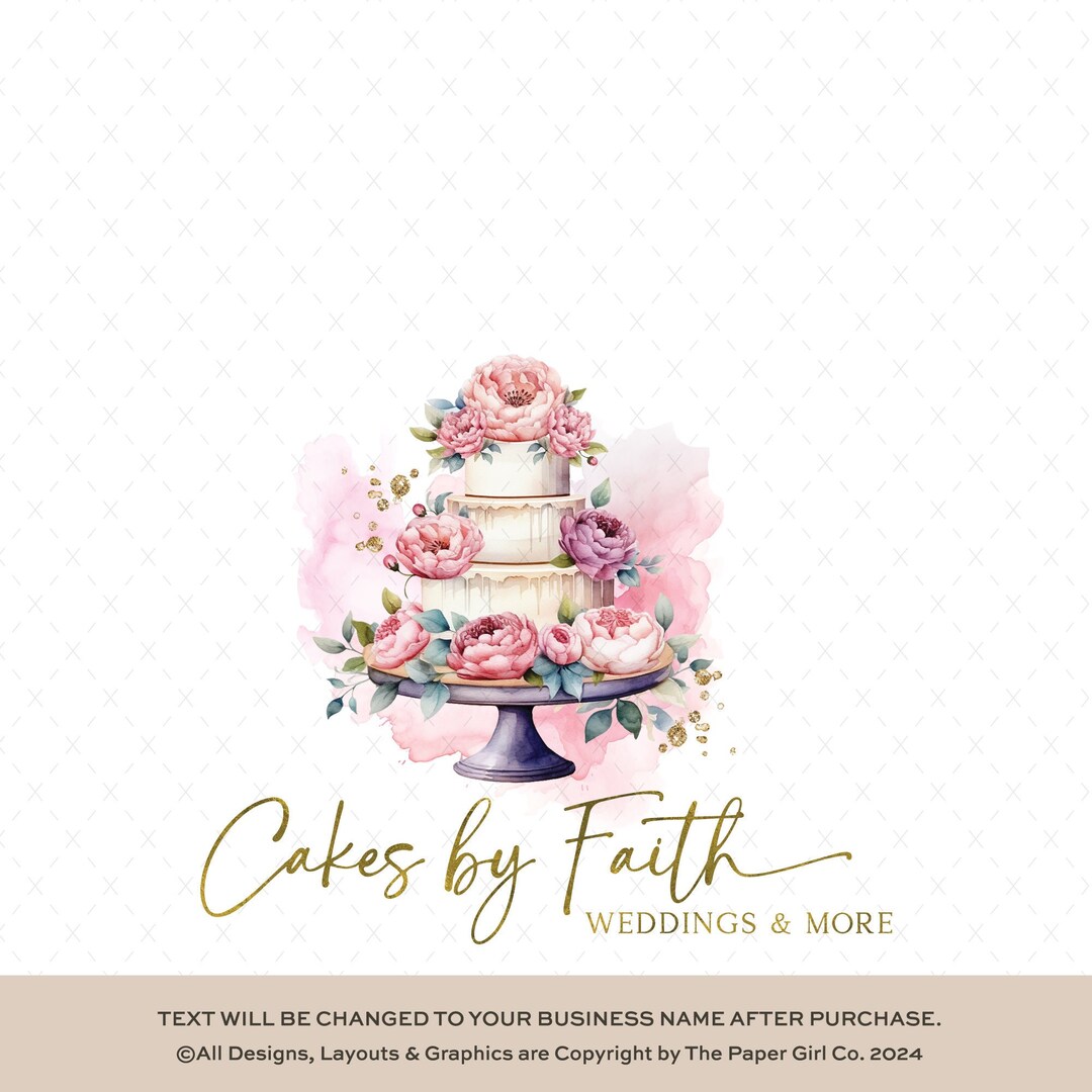 Bakery Logo | Watercolor Logo | Wedding Cake Logo | Premade Logo Design ...