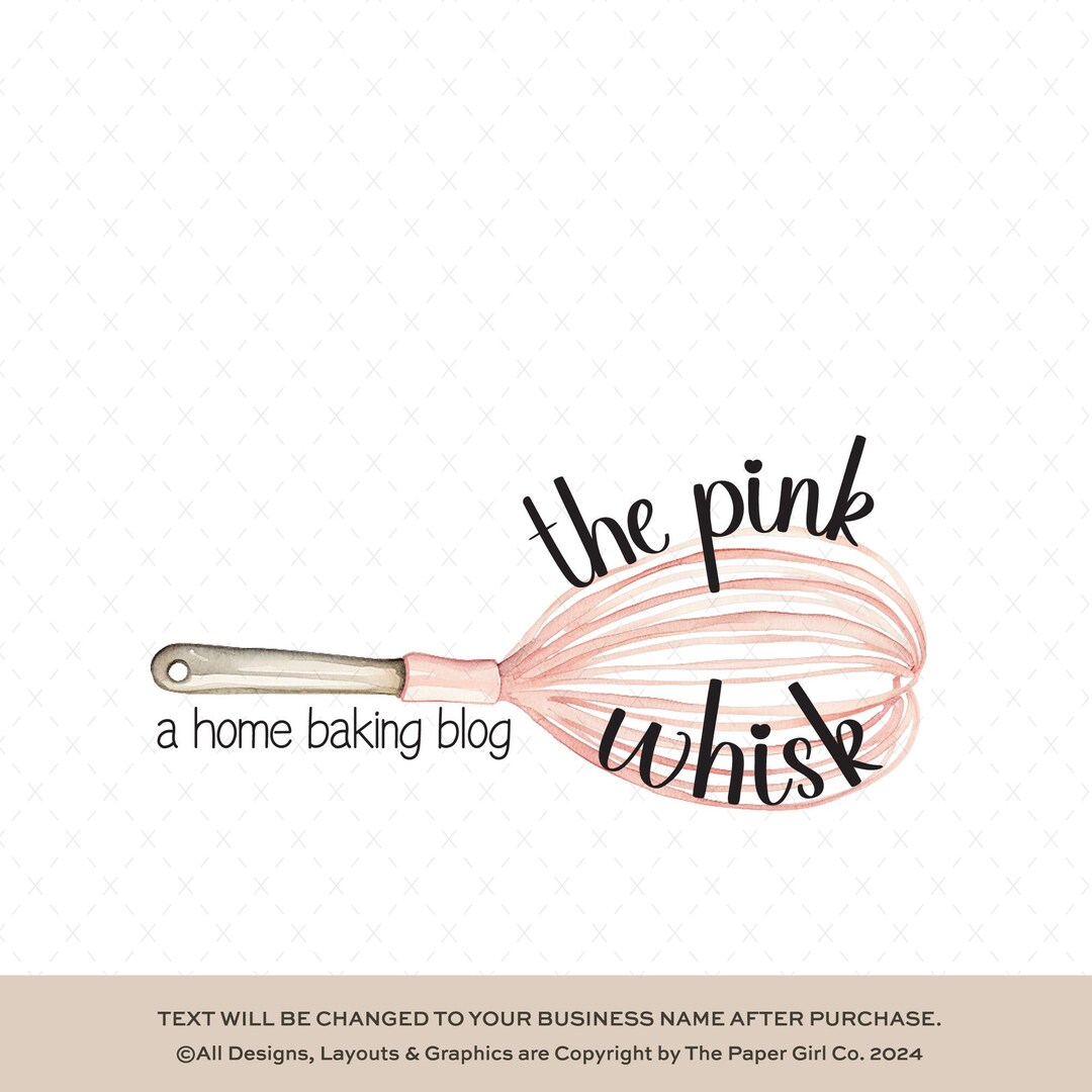 Pink Whisk Premade Logo Design, Watercolor Kitchen Baking Branding ...