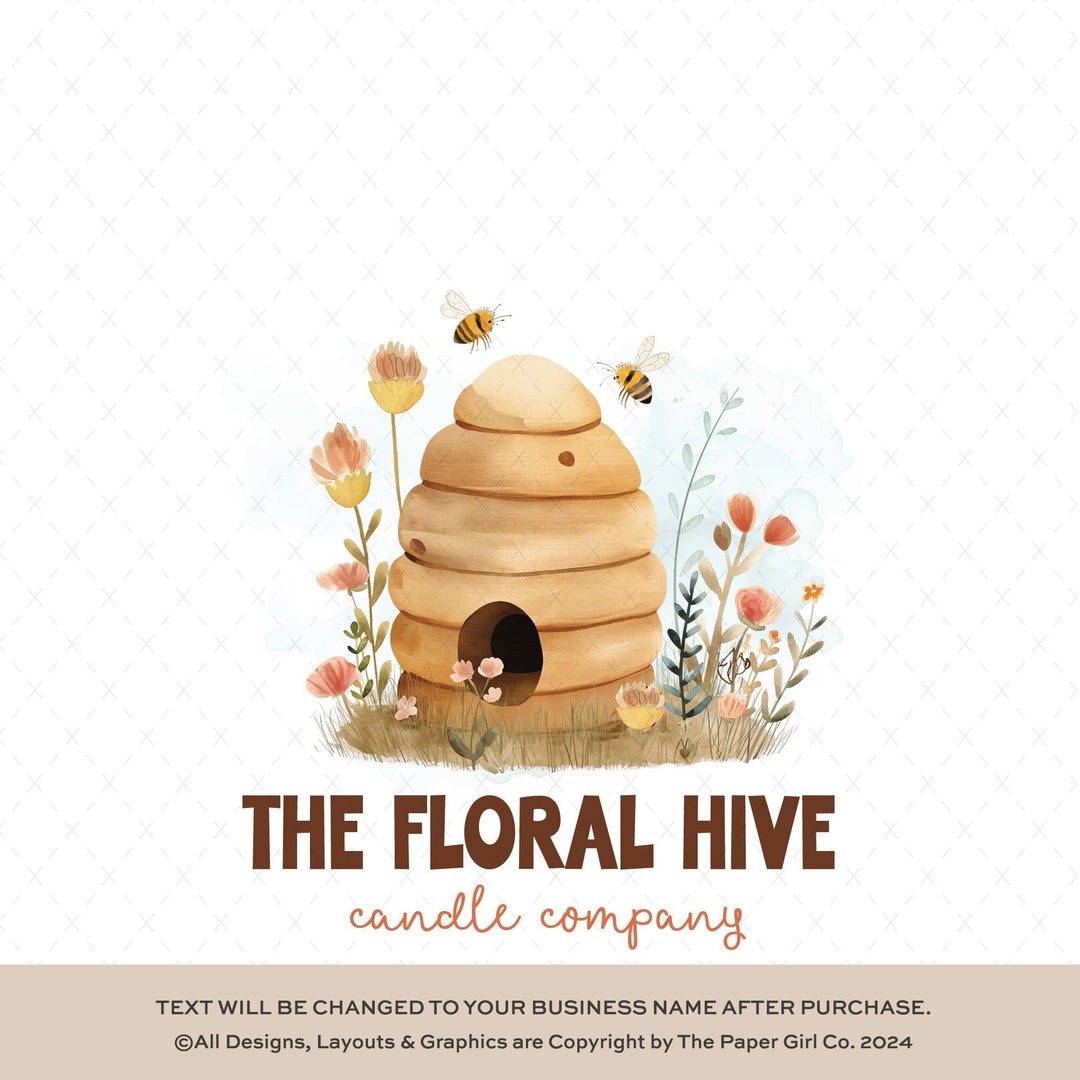 Watercolor Beehive Logo, Premade Floral Business Branding - Etsy