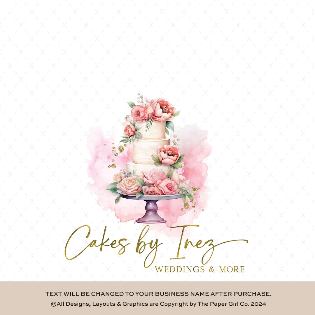 Cake Logo | Bakery Logo Design With Flowers | Dessert Logo | Watercolor ...