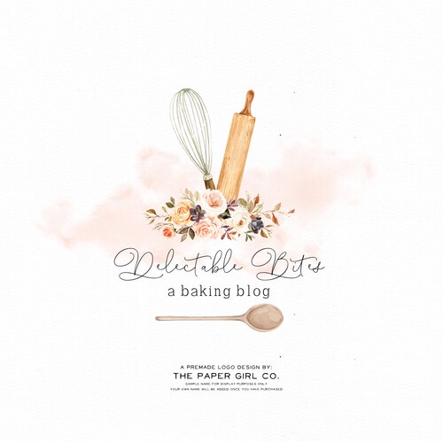 Premade Logo Designwhisk Wooden Spoon Rolling Pin Bakery - Etsy