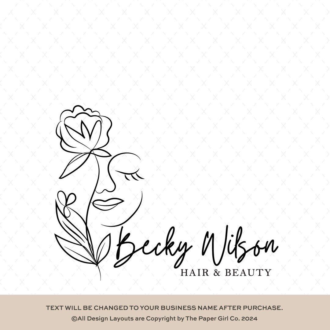 Floral Face Logo Design, Minimalist Botanical Branding - Etsy