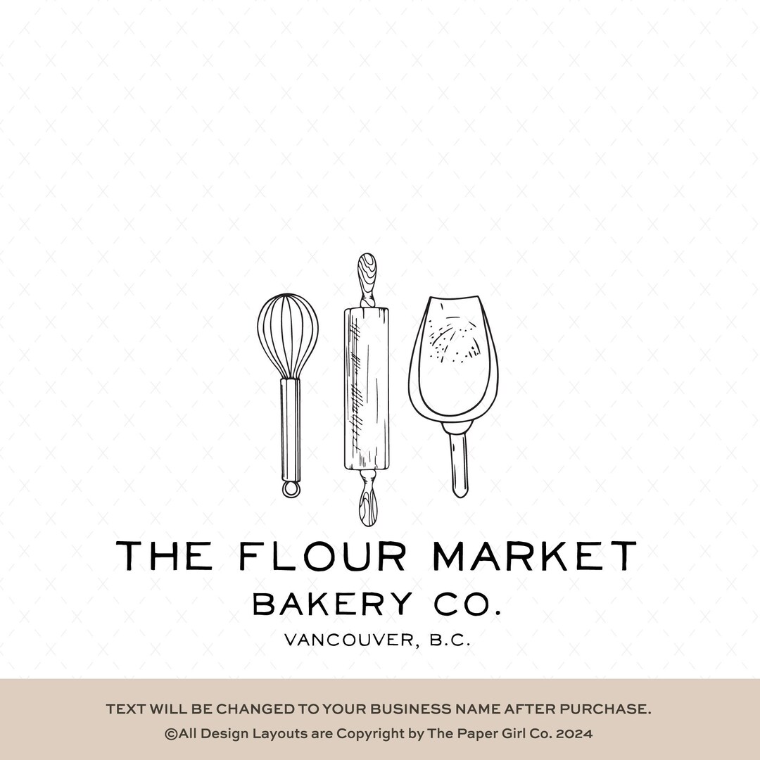 Bakery Logo | Whisk Logo | Rolling Pin Logo | Business Logo | Text Logo ...