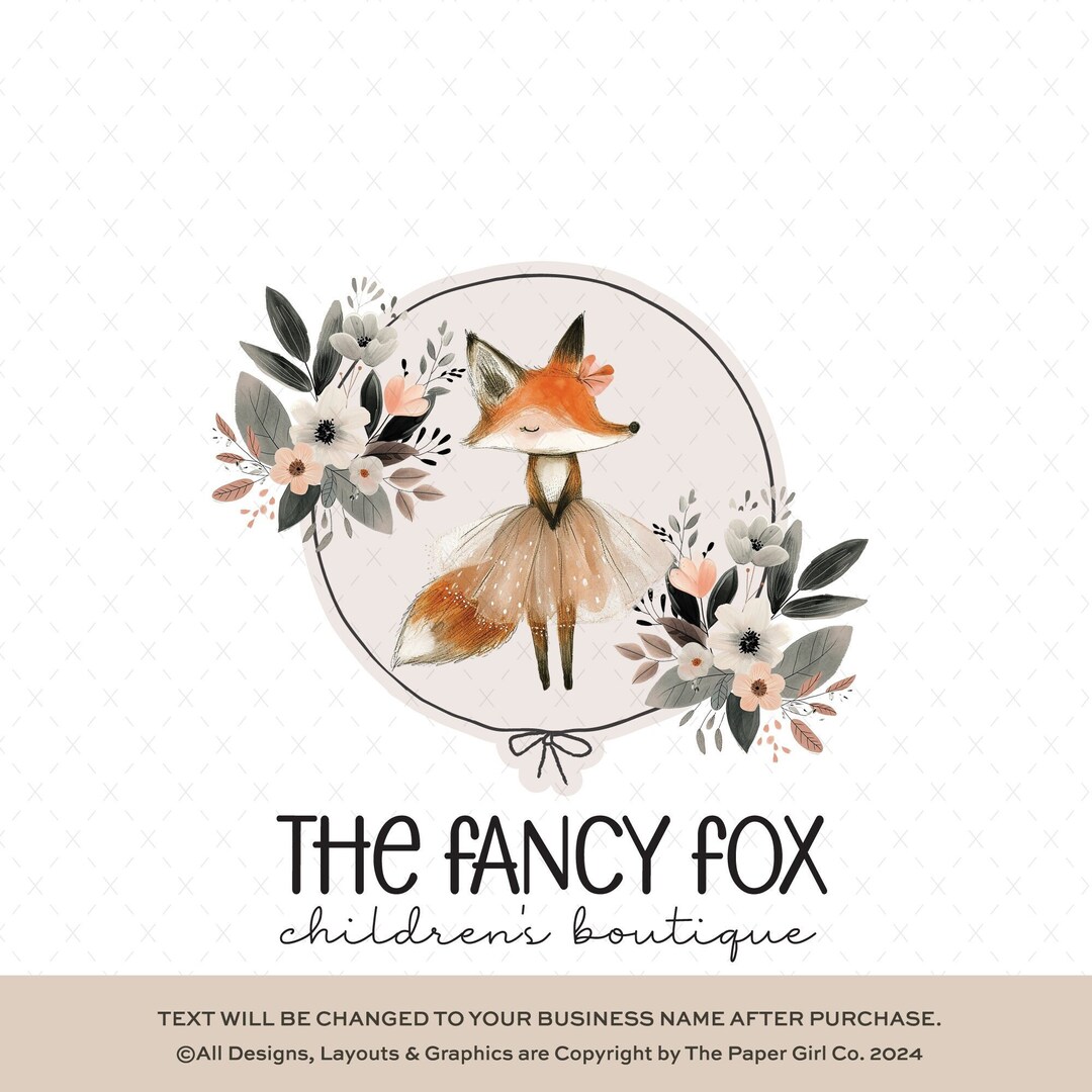 Whimsical Fox Ballerina Premade Logo, Cute Animal Mascot for Boutique ...