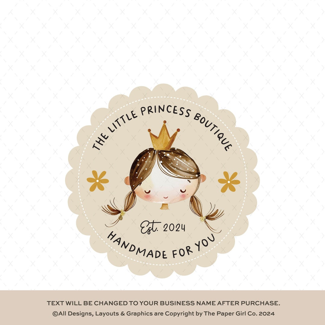 Watercolor Princess Logo, Premade Cute Kids Boutique Branding ...