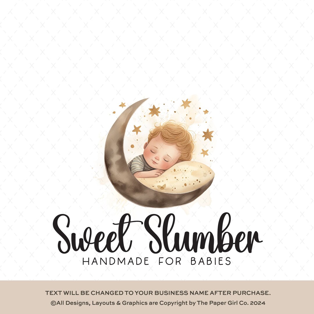 Baby on Moon Watercolor Logo, Nursery Brand Design - Etsy