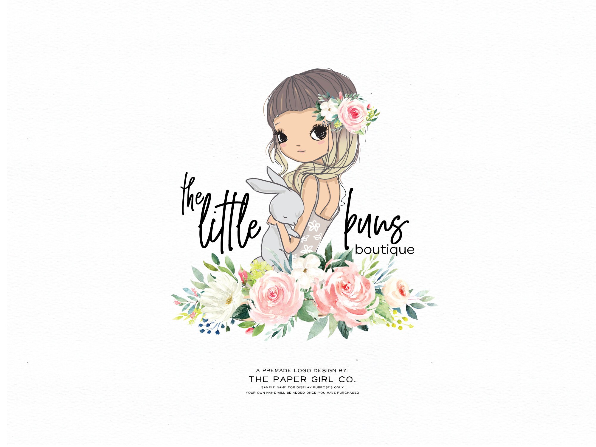 Girl With Bunny Logo Rabbit Logo Children's Logo Baby - Etsy