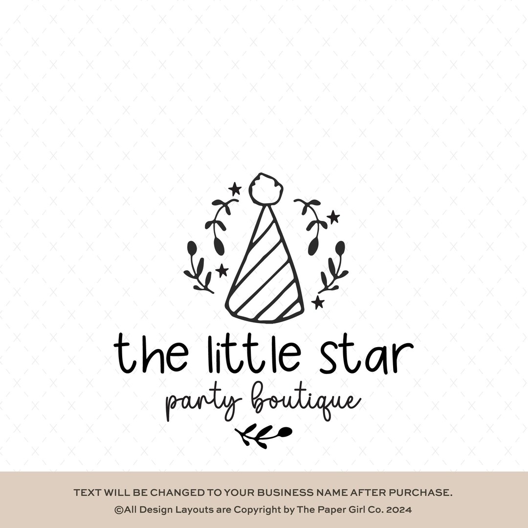 Minimalist Party Hat Logo Design, Premade Kids Birthday Boutique ...