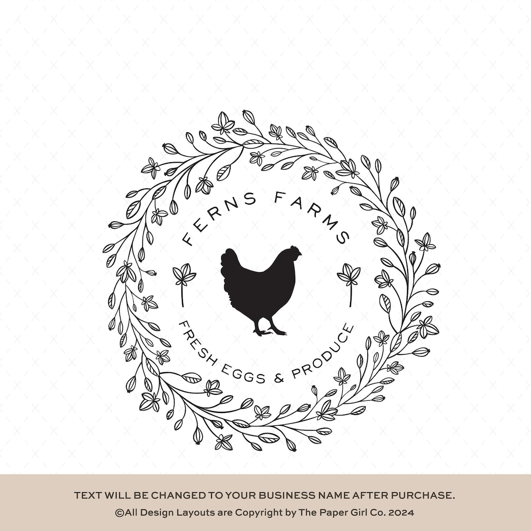 Chicken Logo | Farmhouse Logo | Hen Logo | Custom Logo Design | Instant ...