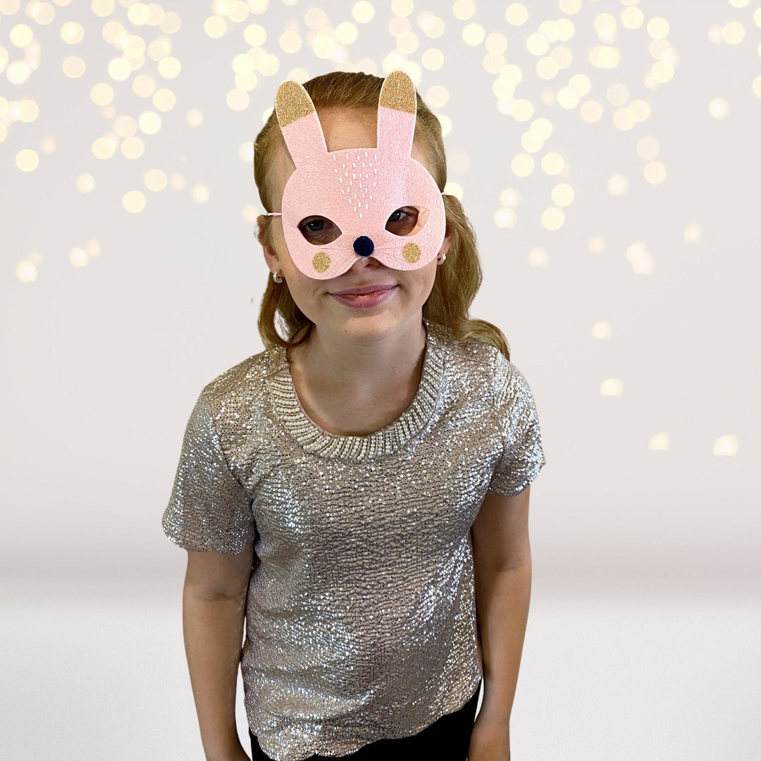 Kids Bunny Felt Costume Mask: Pink Rabbit, Gold Glitter Ears - Etsy