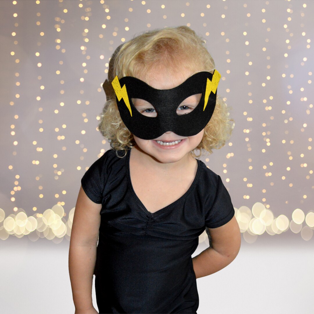 Superhero Felt Mask: Black Lightning Bolt Costume - Etsy
