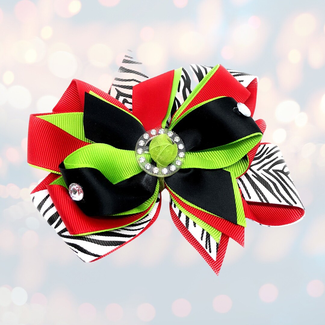 Girls Christmas Rocking Zebra Bling Hair Bow - Etsy