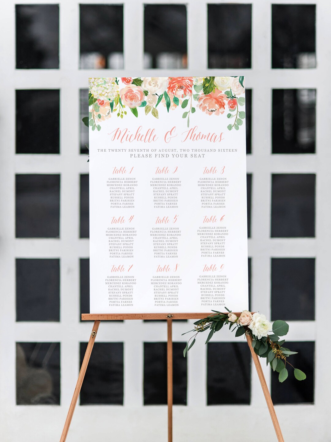 Printable Wedding Seating Chart, Floral Seating Chart, Digital File ...