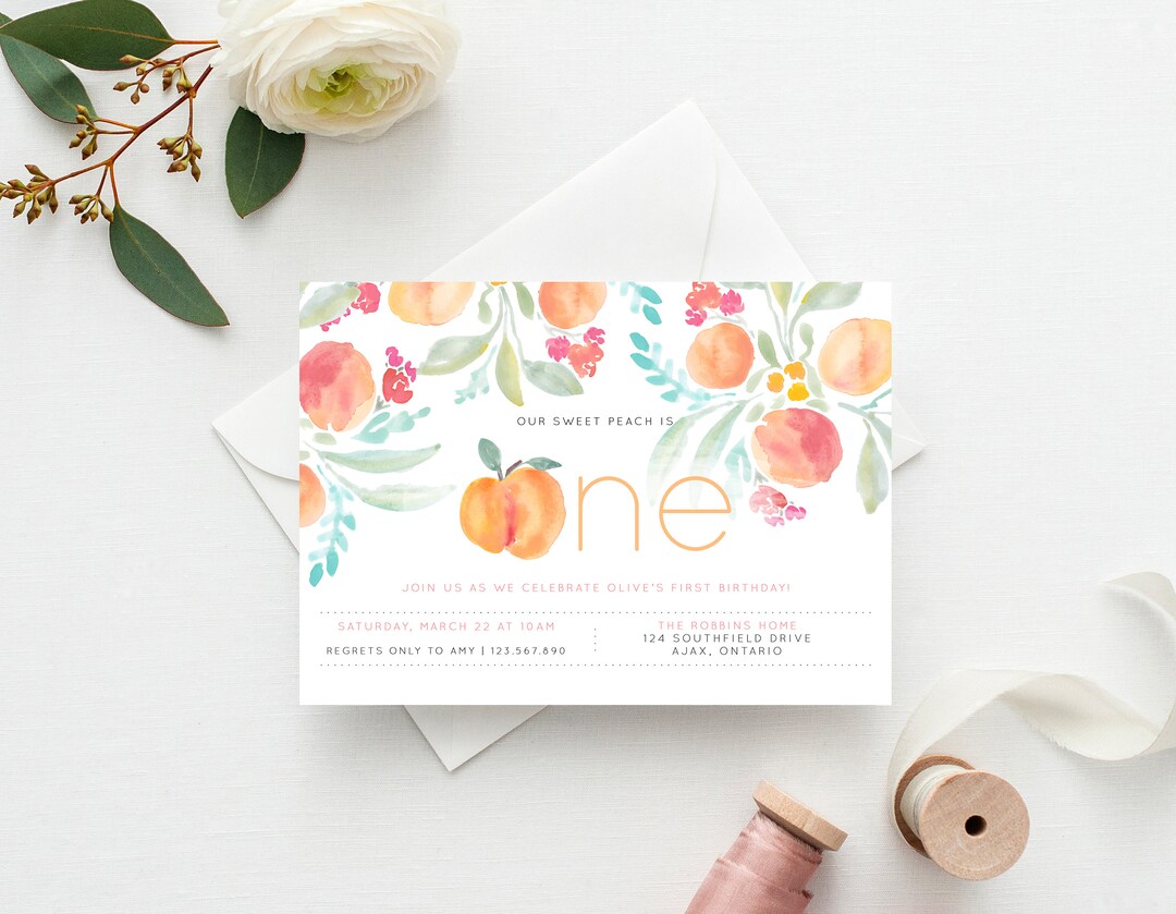 Our Sweet Peach is One Birthday Invitation, Peach Theme Birthday ...