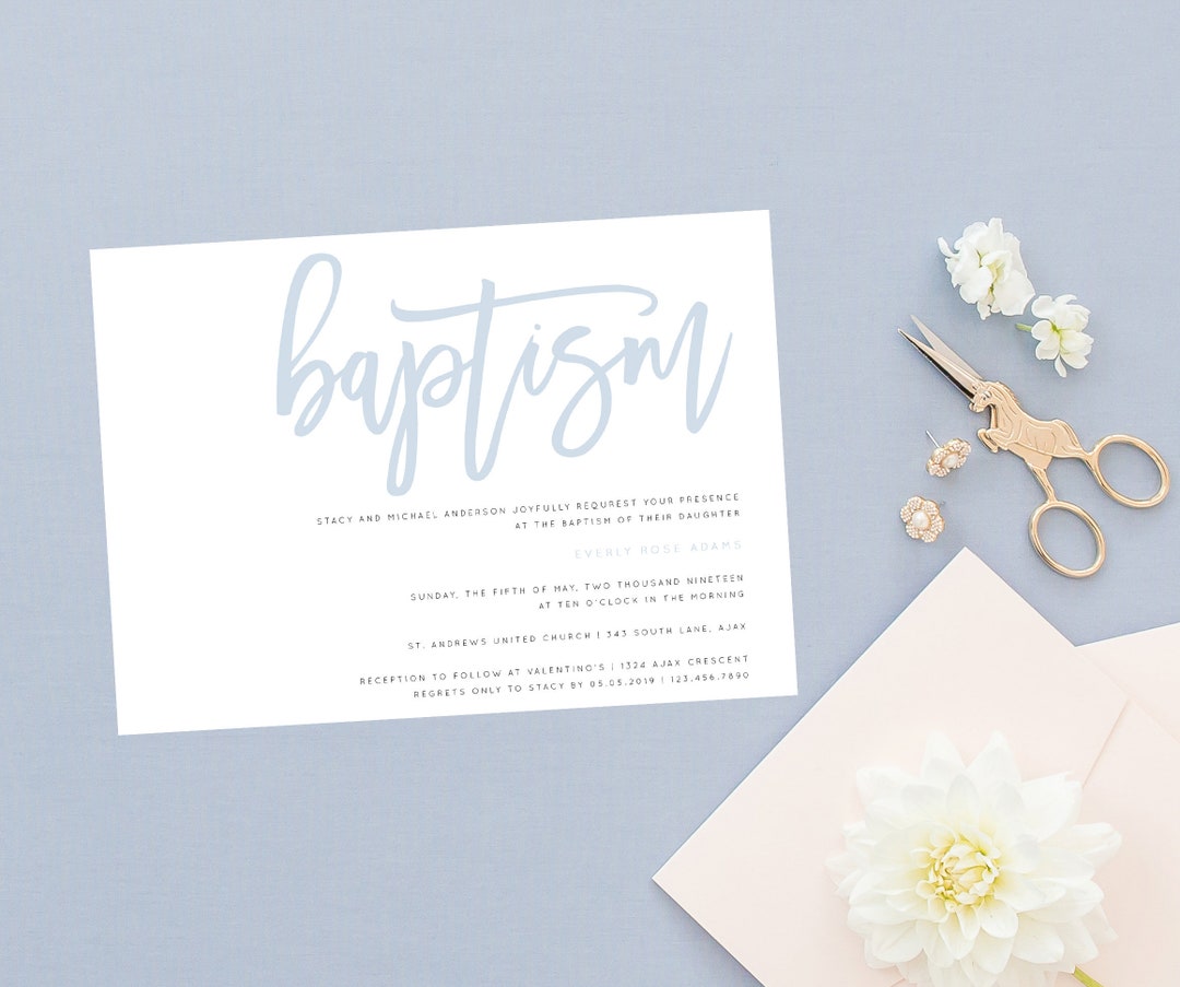 Simple Modern Baptism Invitation, Blue Baptism Invite, Printable ...