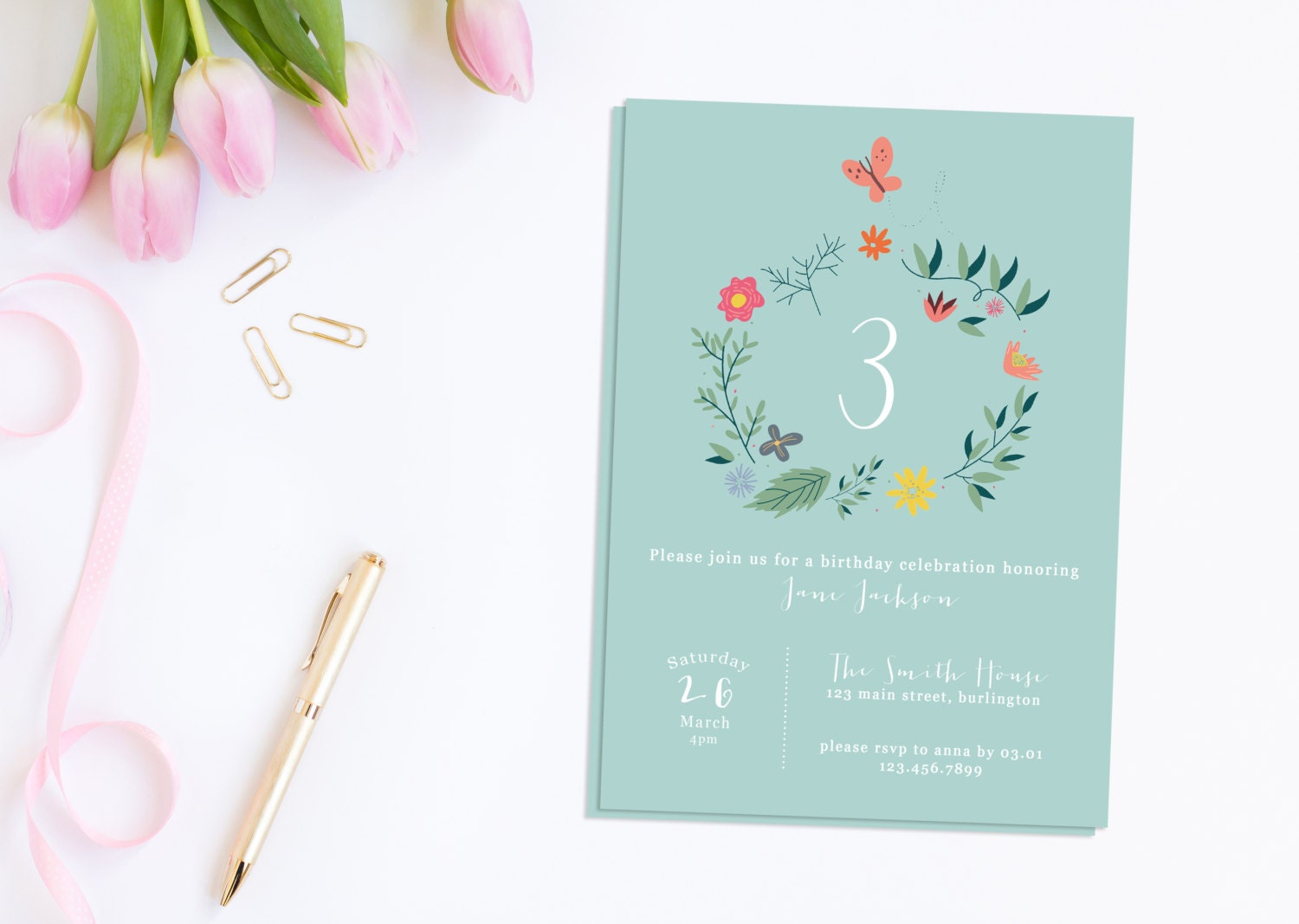 Spring Birthday Party Invitation Little Girl Birthday | Etsy