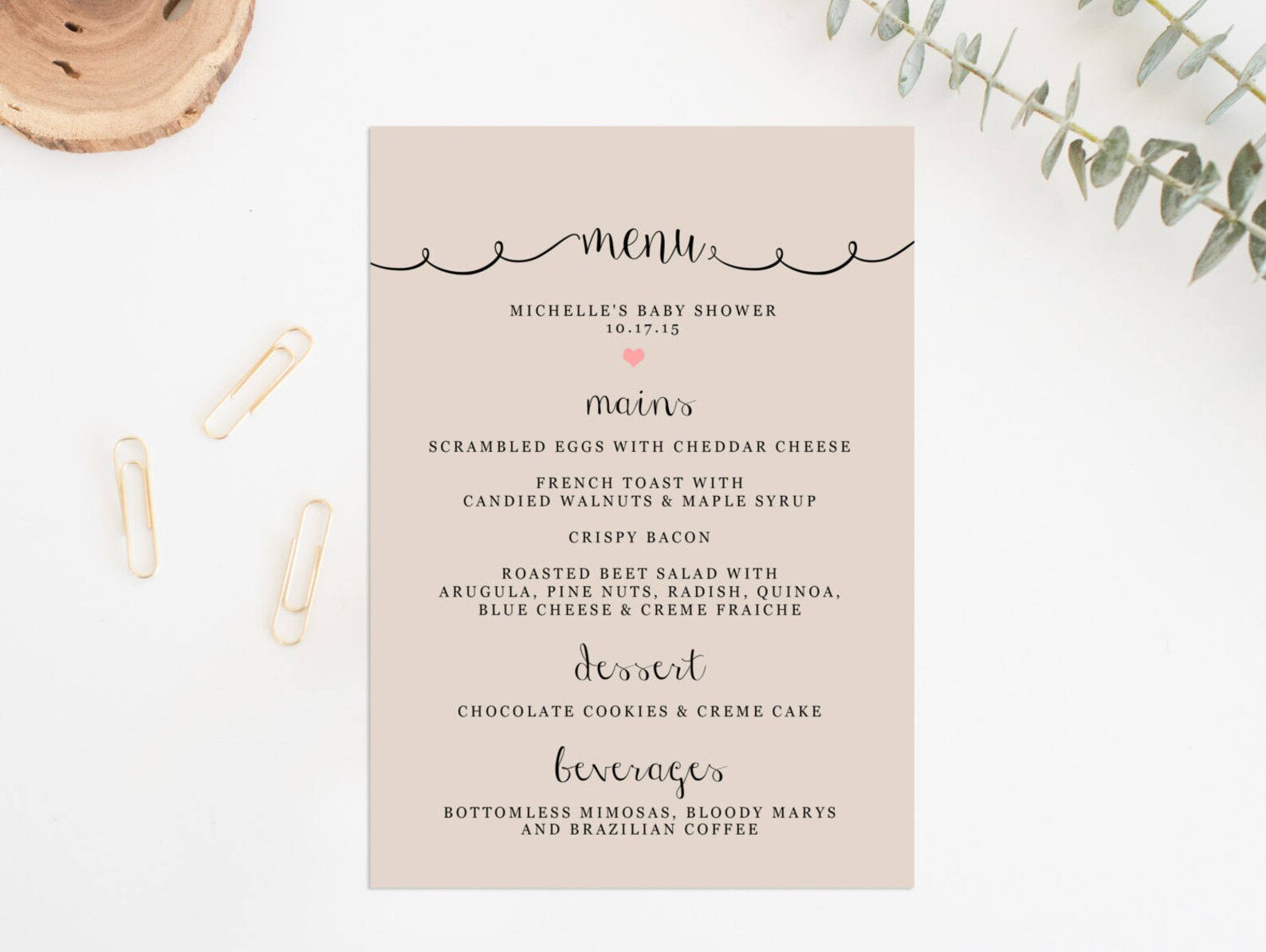 Printable Rustic Menu Card, Customizable Wedding Menu Card, Wedding ...