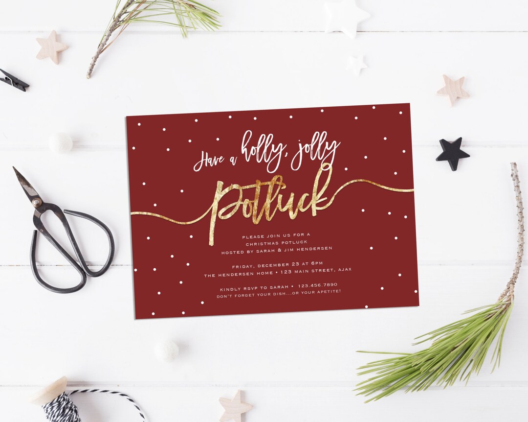 Have a Holly Jolly Potluck Invite, Christmas Potluck Invitation ...