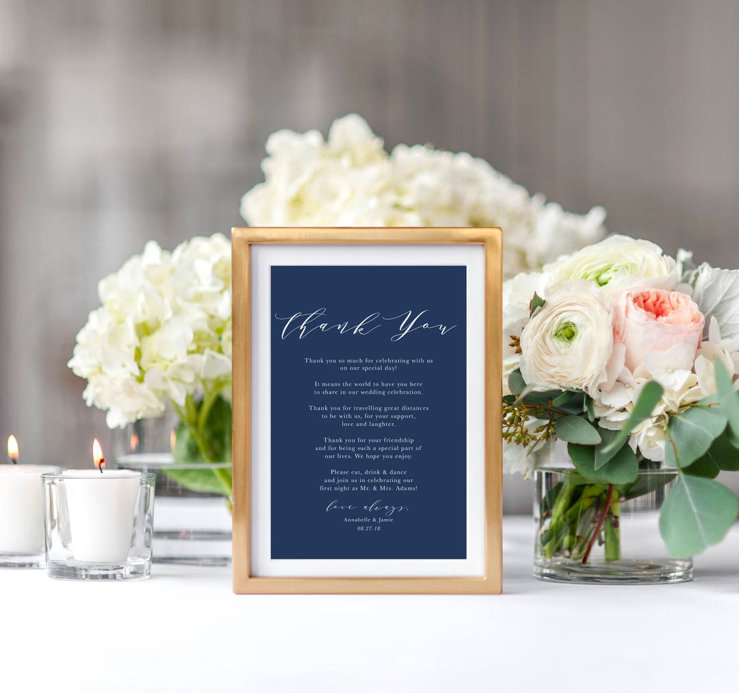 Printable Wedding Thank You Note, Reception Thank You Card, Printable ...