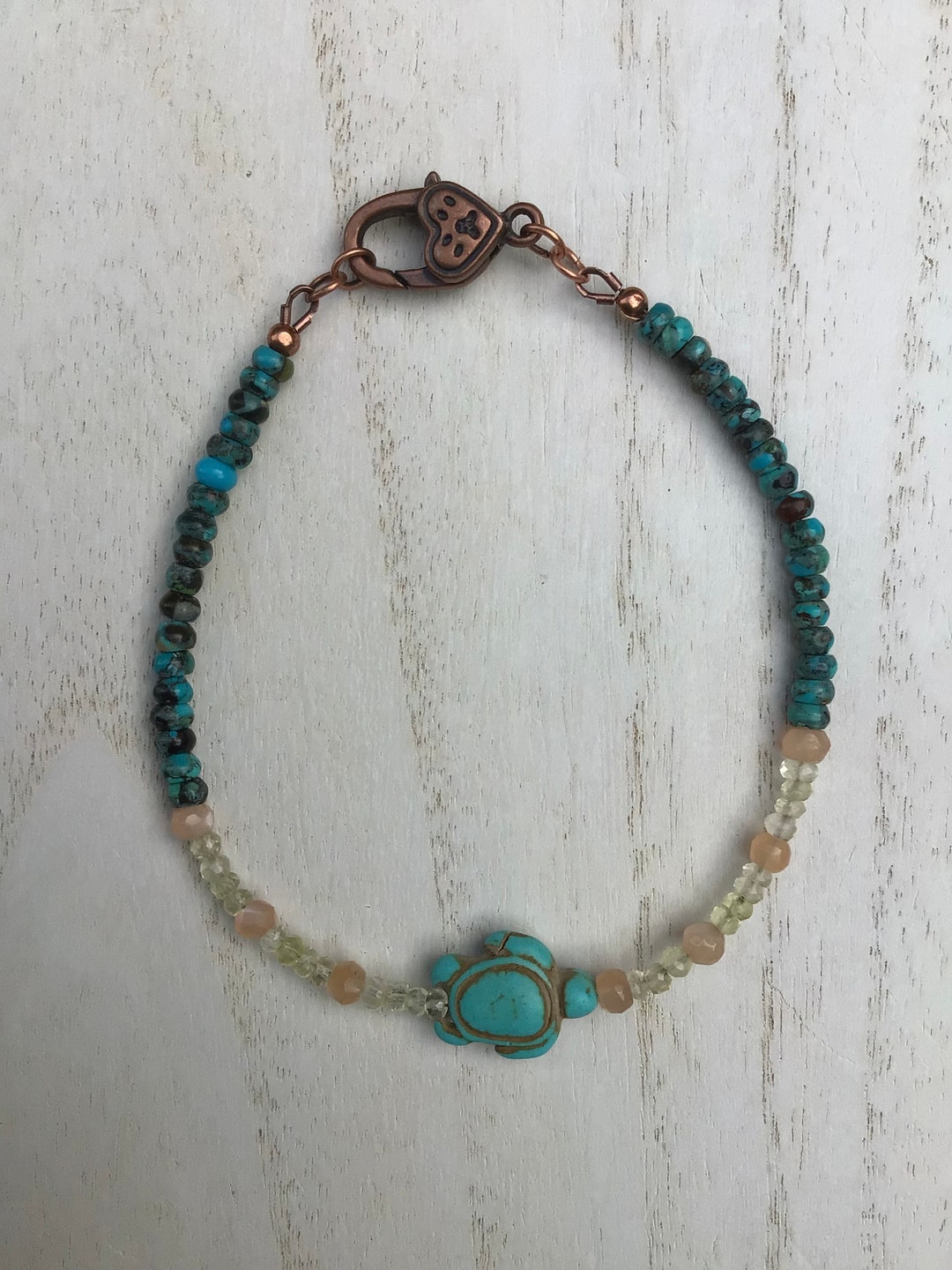 Turquoise Sea Turtle Anklet: Peach Moonstone, Lemon Quartz, Boho Beach ...