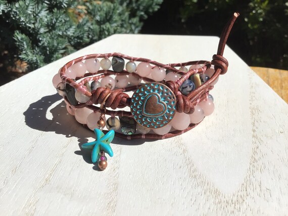 Cherry Blossom Jade Braceletdouble Wrap Leather - Etsy