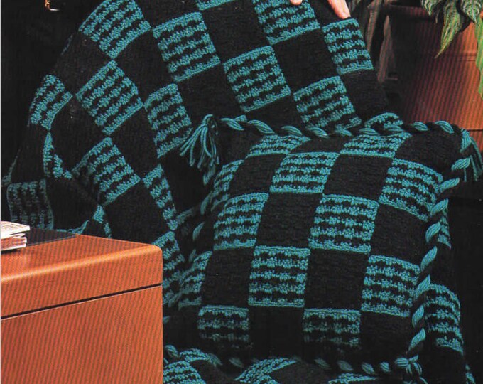 Checkerboard Afghan and Pillow Crochet Pattern Squares Pillow Blanket ...