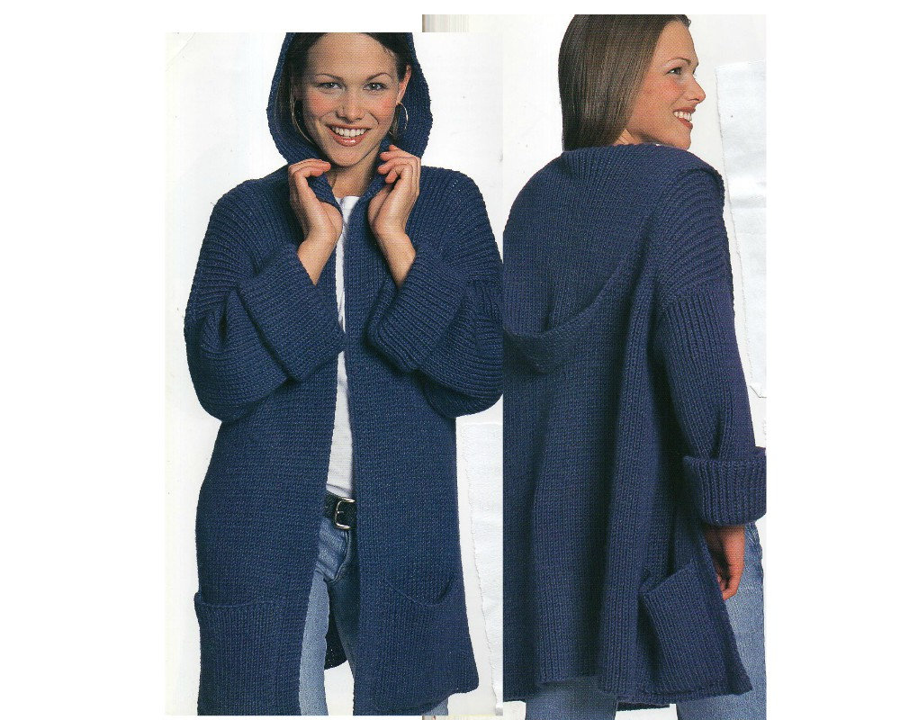 Hooded Long Sweater Knitting Pattern Long Sweater Jacket With Pockets ...