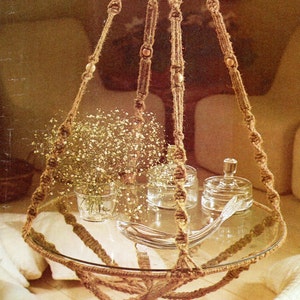 Vintage Macrame Hanging Table Pattern Table With Glass and Beads ...
