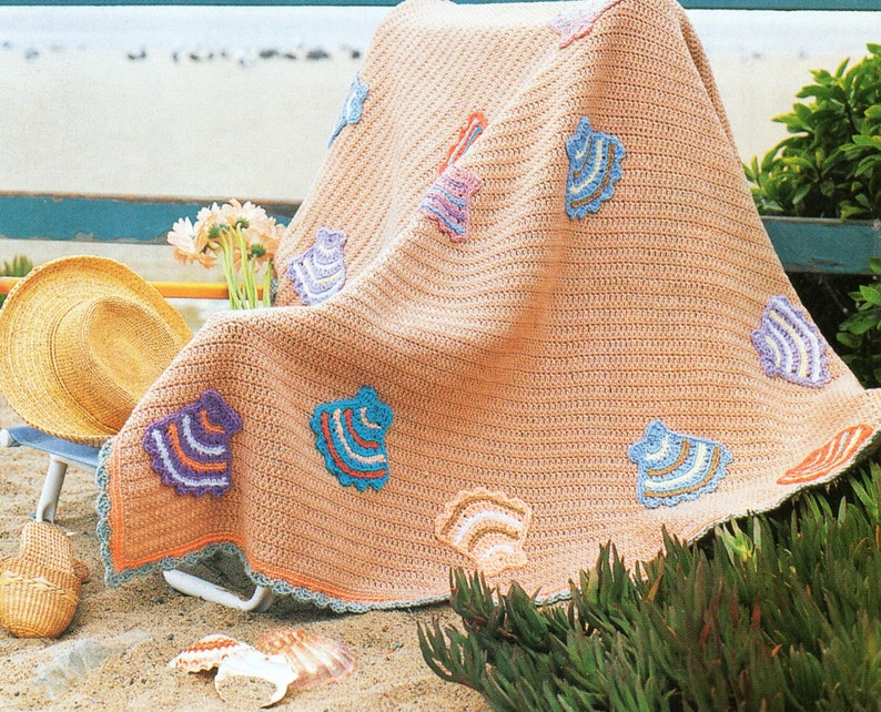 Seashells Beach Afghan Crochet Pattern Shells Ocean Afghan Blanket ...