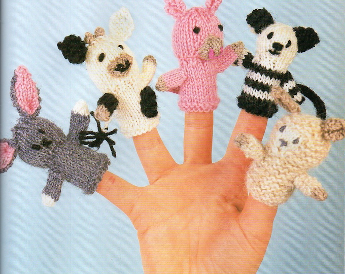 5 Farm Animals Finger Puppets Knitting Pattern Rabbit Cow Pig Lamb ...
