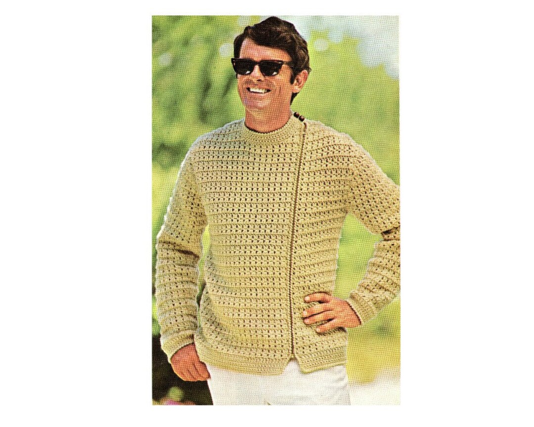 Mens Zip up Jacket Crochet Pattern Sweater Jacket Crochet Pattern Sizes ...