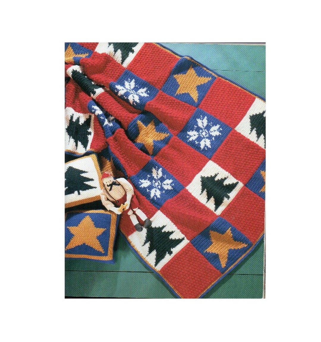 Pine Tree Snowflake Star Afghan and Pillow Crochet OR Knitting Pattern ...