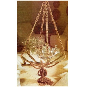 Vintage Macrame Hanging Table Pattern Table With Glass and Beads ...