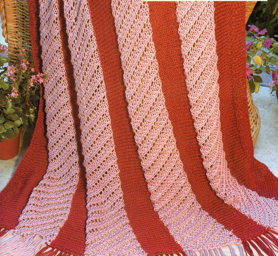 Lace Fringe Afghan Knitting Pattern Stripe Afghan Blanket Knitting ...